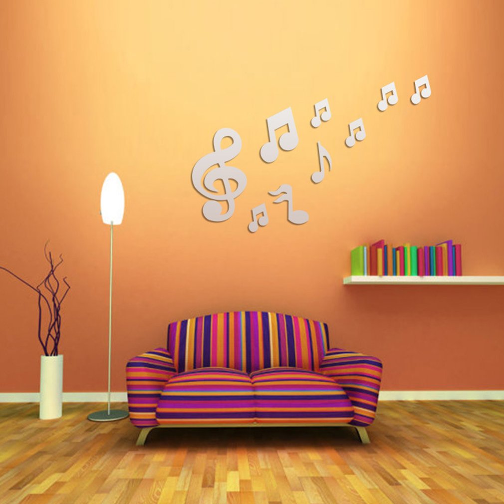 Silver Music Note Acrylic Mirror Wall Stickers DIY... – Grandado
