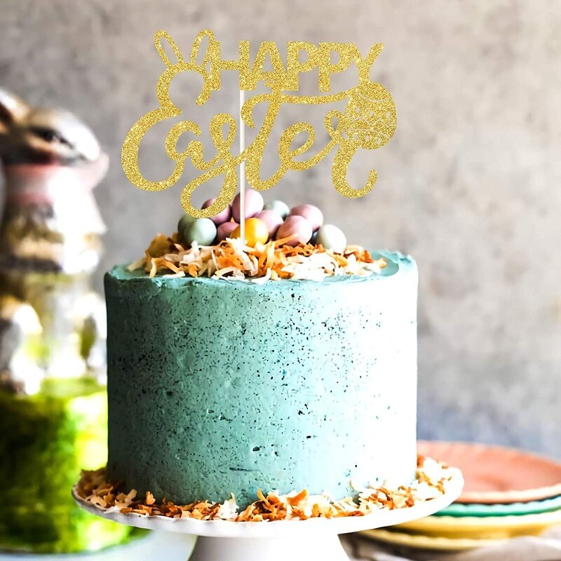 Gold Glitter Happy Easter Cake Topper Bunny Ear an... – Vicedeal
