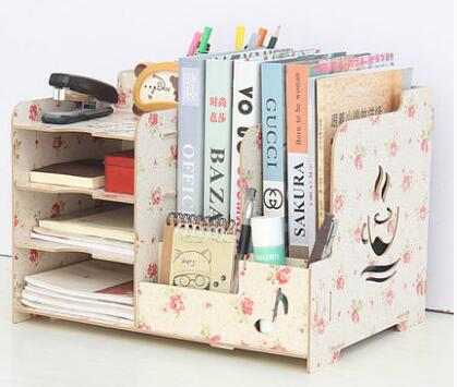 Large wooden desktop storage box office storage ra... – Grandado