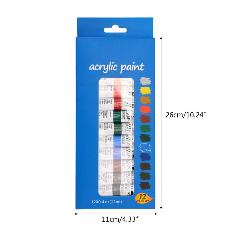 12 Colors Acrylic Paints Set 12ml Tubes Drawing Pa... – Grandado