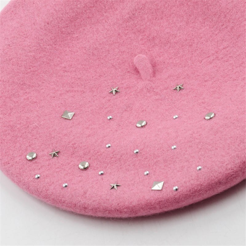 Jiexijie winter hats wool Mina models riveted pink... – Grandado