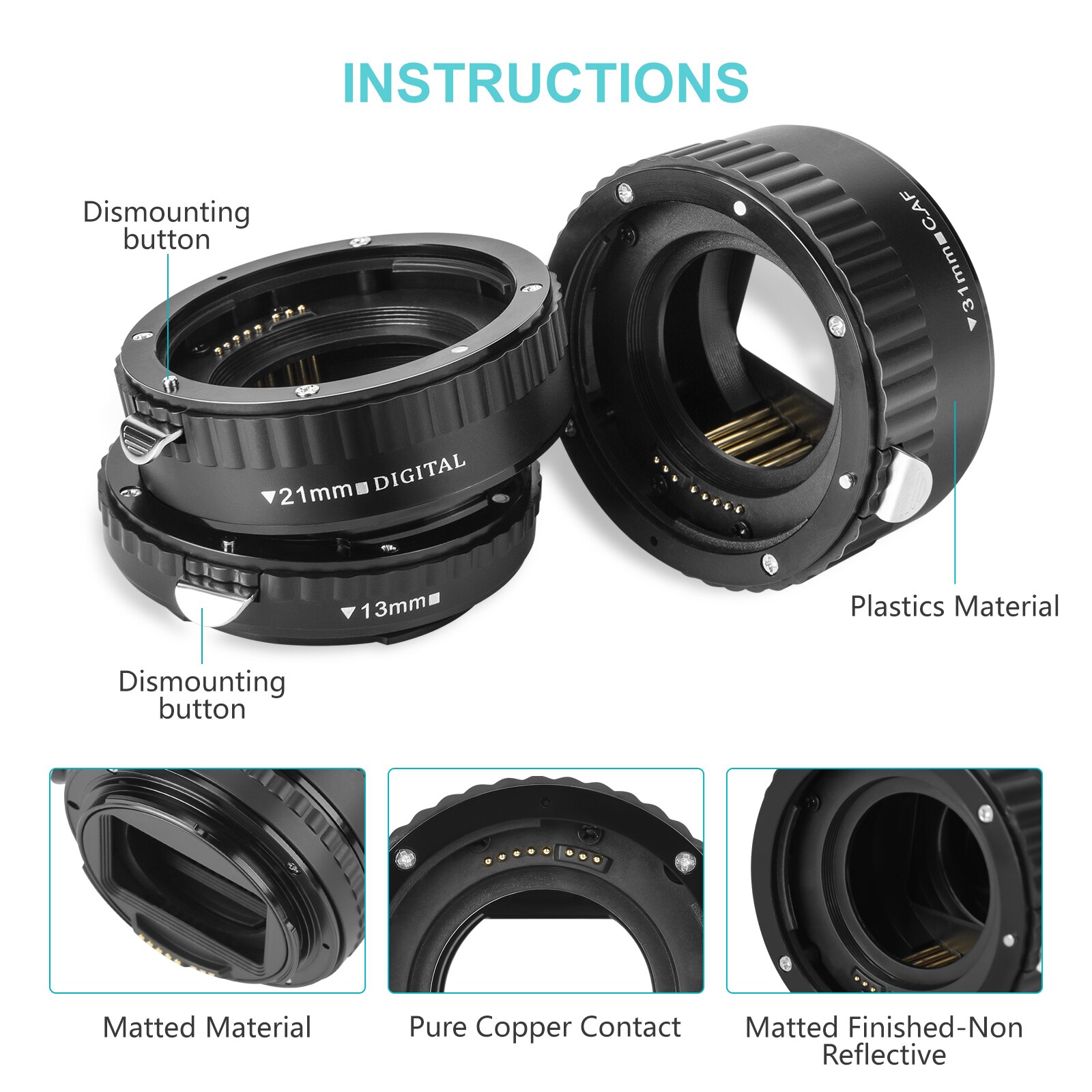 JINTU Black Metal Macro AF Auto Focus Extension Tu... – Grandado