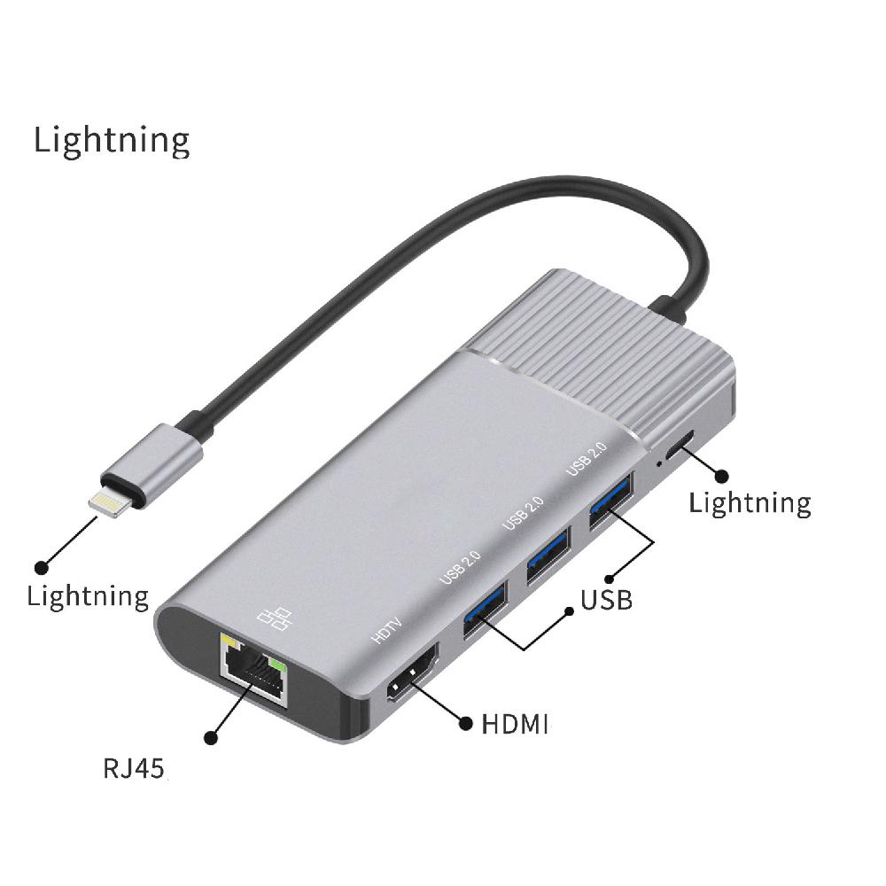 6 in 1 Docking Station 3 Ports Lightning to RJ45 N... – Grandado