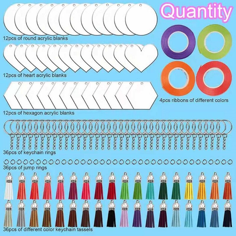 1 Set Acrylic Keychain Blanks 148 pcs Bulk Clear C... – Vicedeal