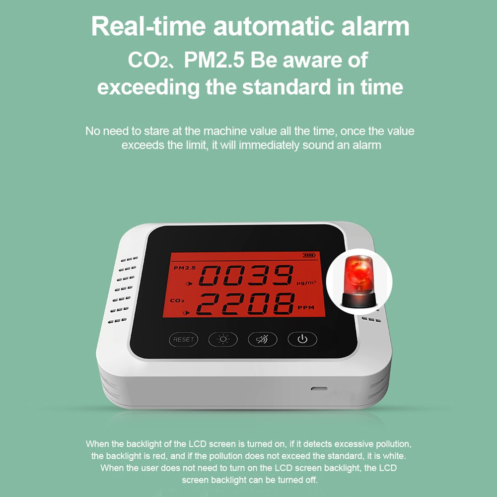 Portable Co2 Meter Digital Co2 Sensor Multifunctio Grandado