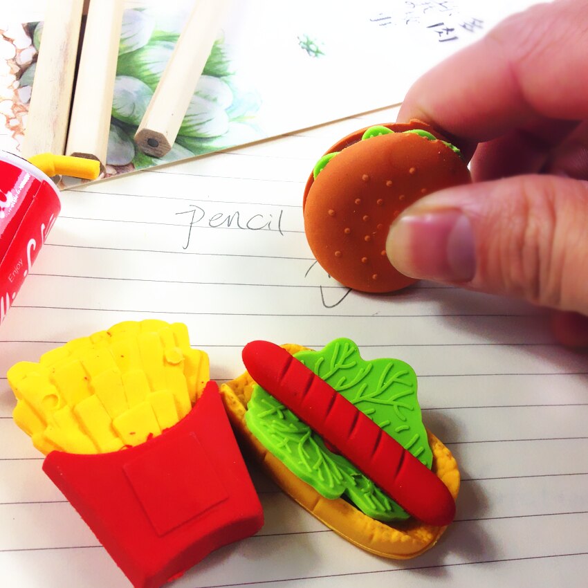 36pcs/lot Hamburger fries pattern Eraser Stationer... – Grandado