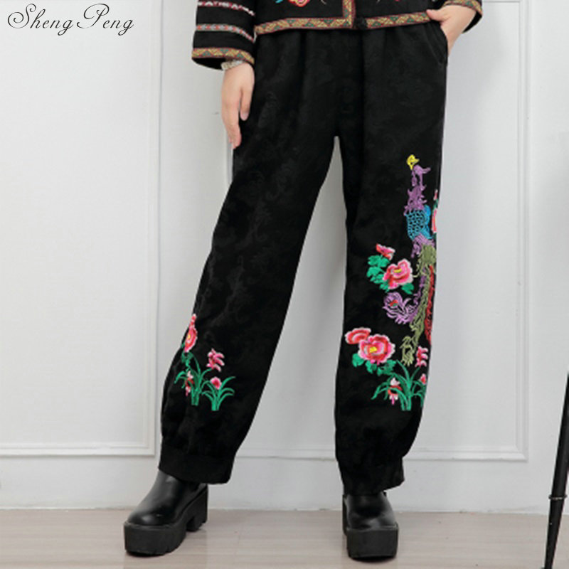 Women autumn spring ethnic black floral embroidery... – Vicedeal