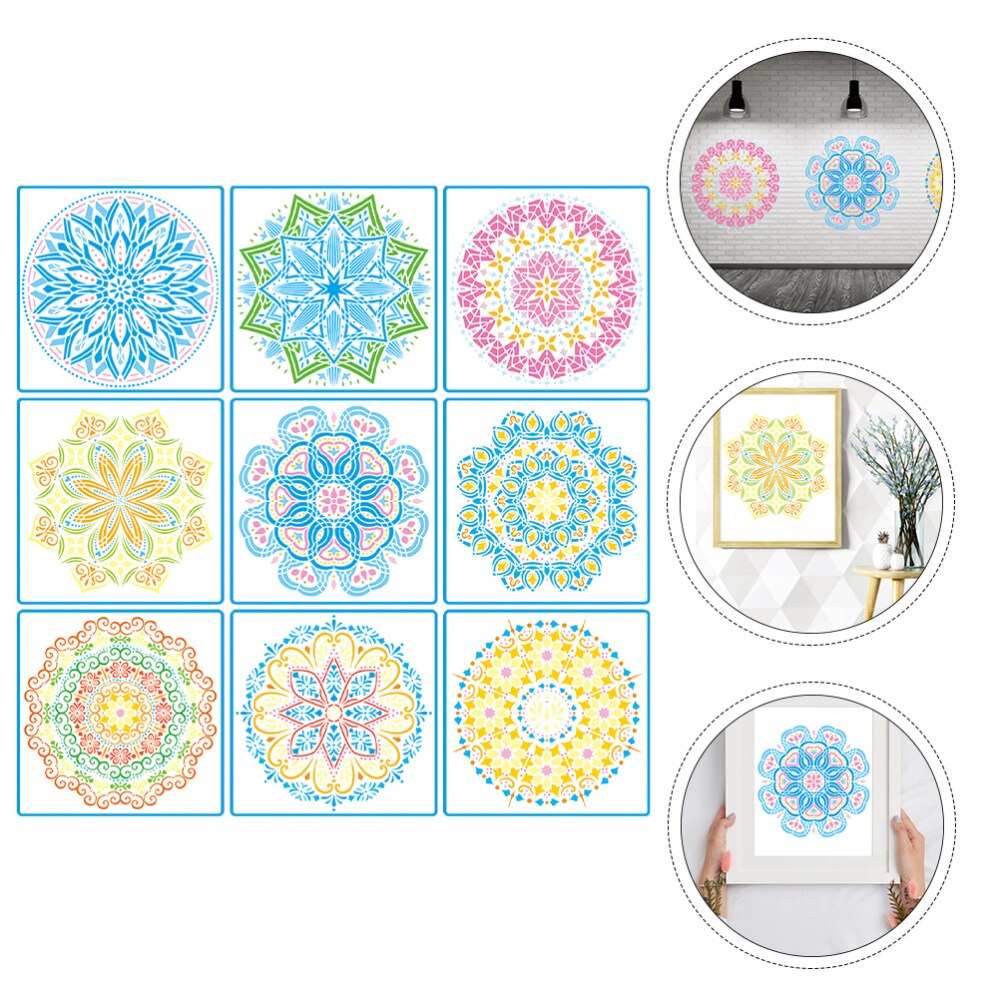 9 Sheets Beautiful Delicate Mandala Floor Stencil ... – Vicedeal