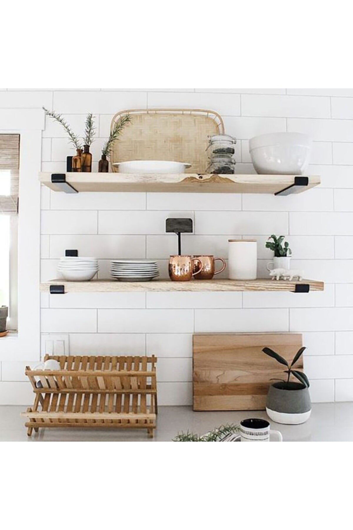 Natural Wood Iron Bracket Wall Rack Dual – Vicedeal