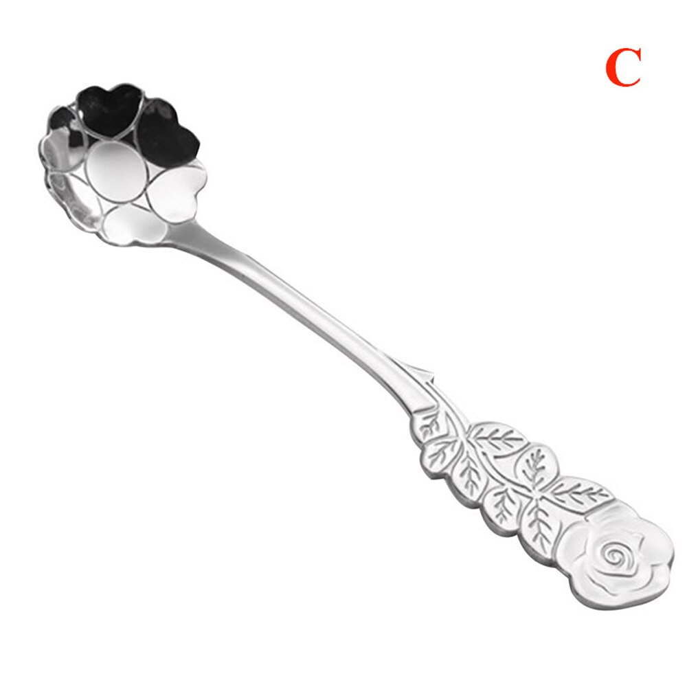 Stainless Steel Spoon Gold Silver Color Flower Spo... – Vicedeal