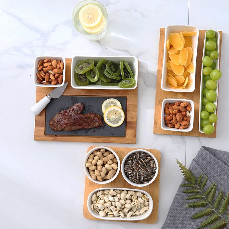 Nordic style home bamboo tray ceramic snack dish s... – Grandado