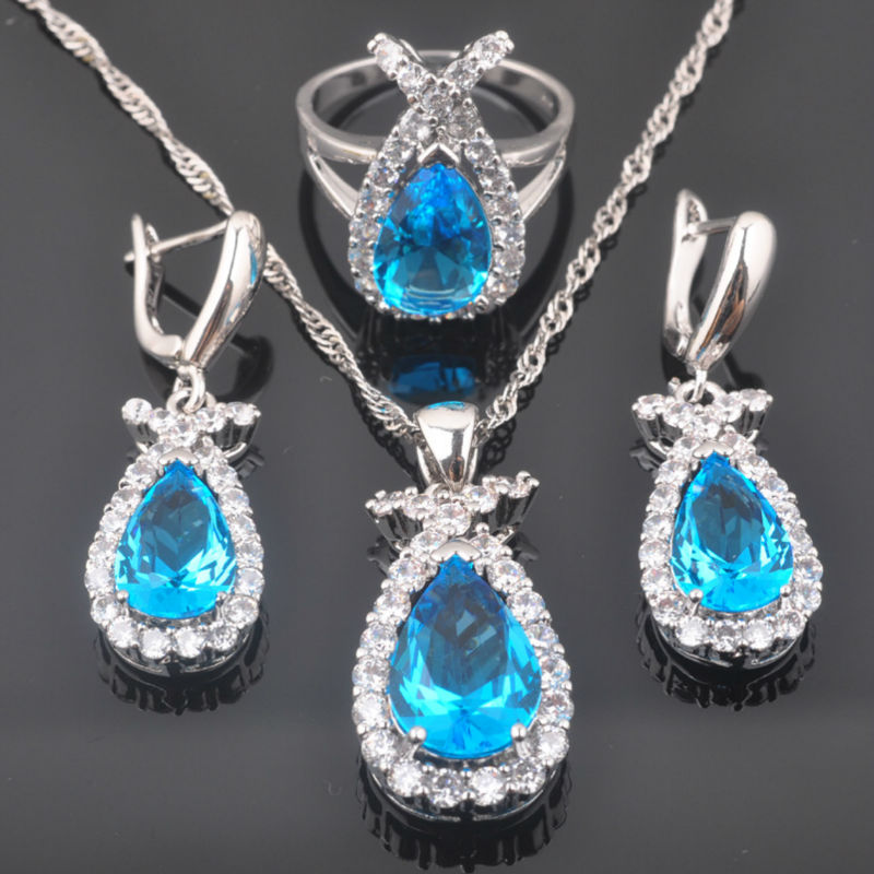 Sky Blue Zircon Women's Silver Color Jewelry S... – Grandado