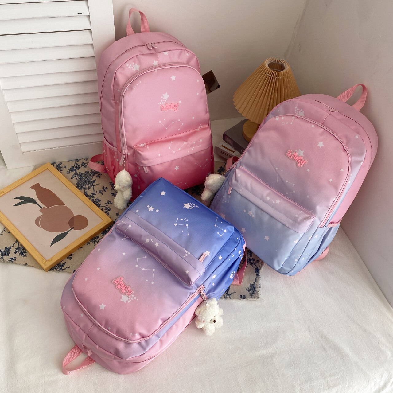 Korean Nylon Printing Solid Backpack Girl School B... – Grandado