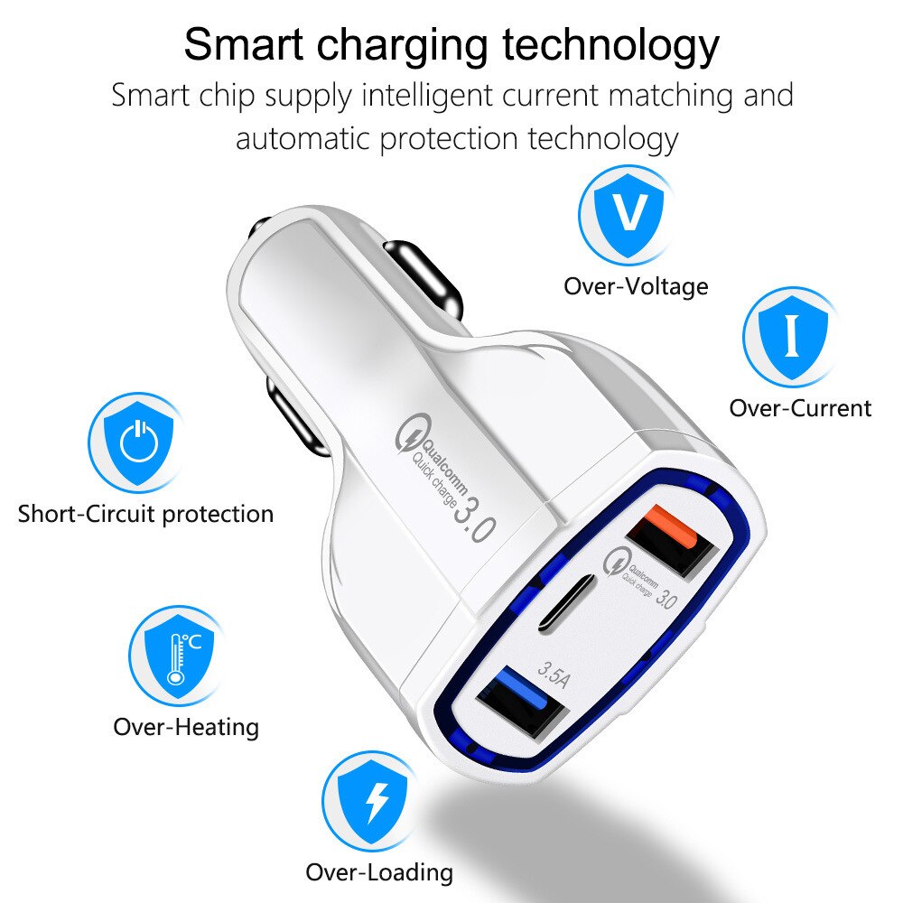 Smart Car Charger Een-op-Drie Type C Fast Charger ... – Grandado