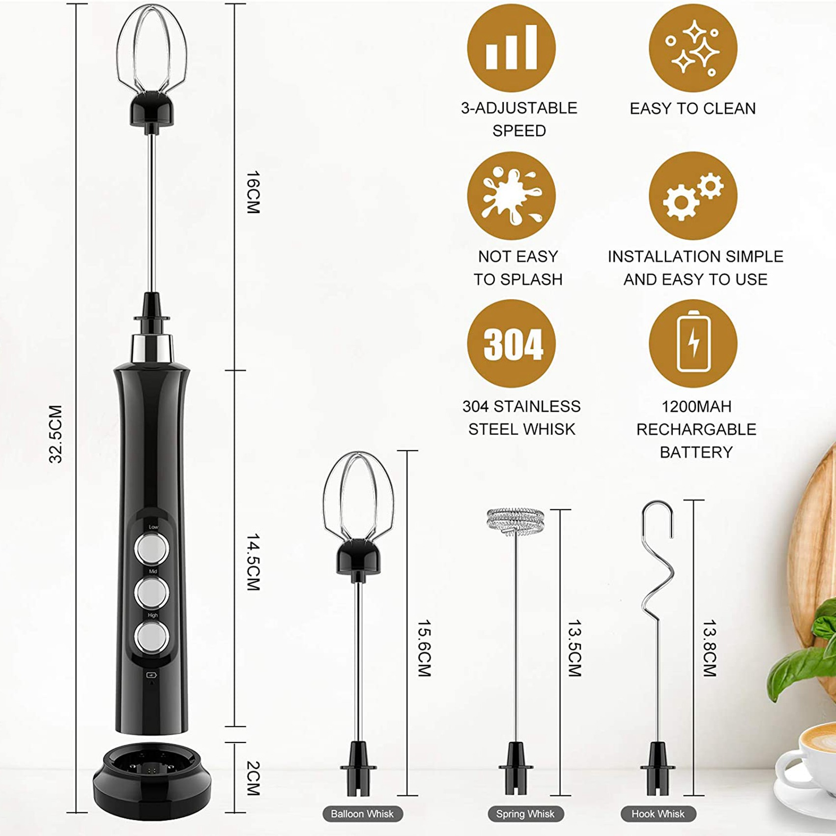 Usb Elektrische Melkopschuimer 3 Snelheden Cappucc... – Vicedeal