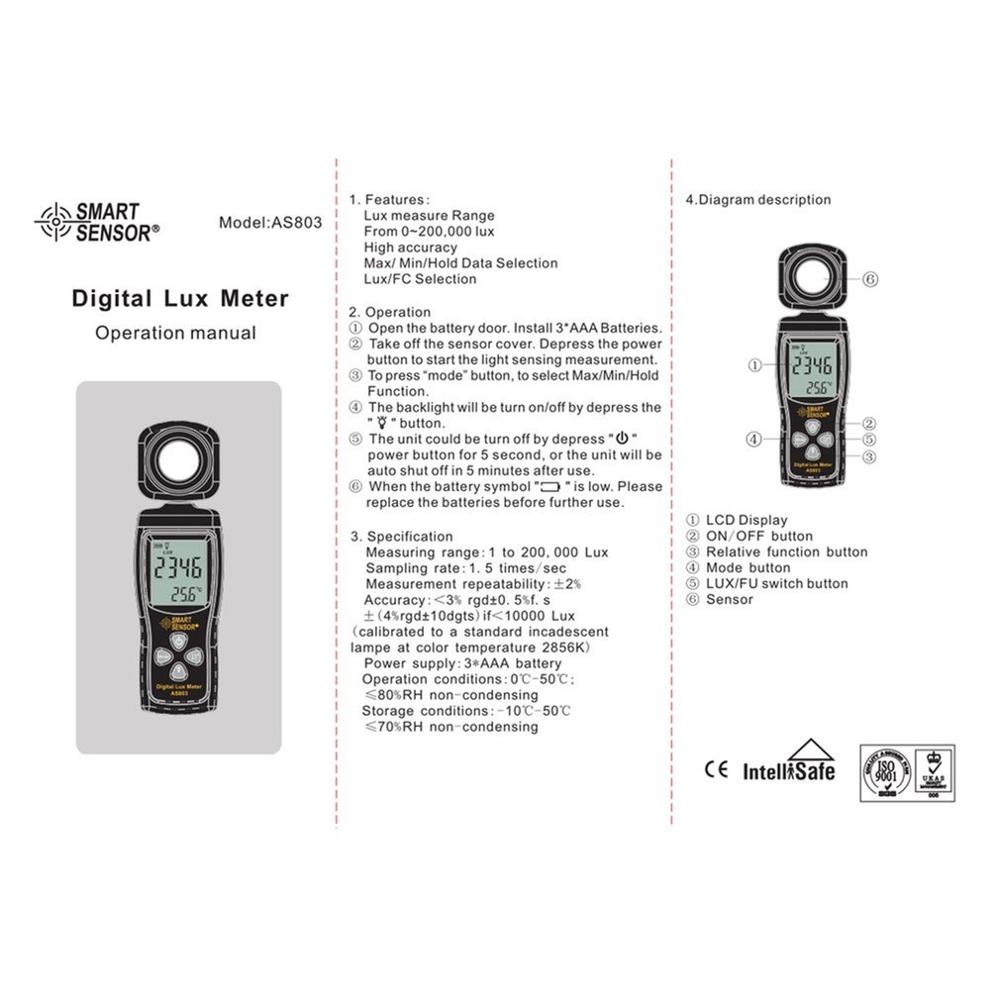 Digital luxmeter AS803 Lux Meter Light Meter illum... – Grandado