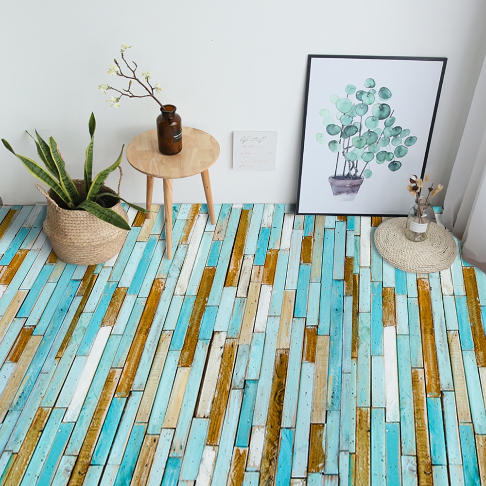 Funlife® 20x300cm Blue Wood Grain Ground Sticker A... – Grandado