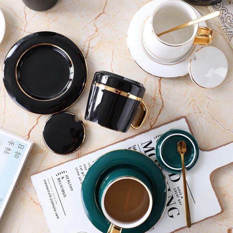 Ceramic Coffee Cup With Spoon Solid Green Minimali... – Grandado