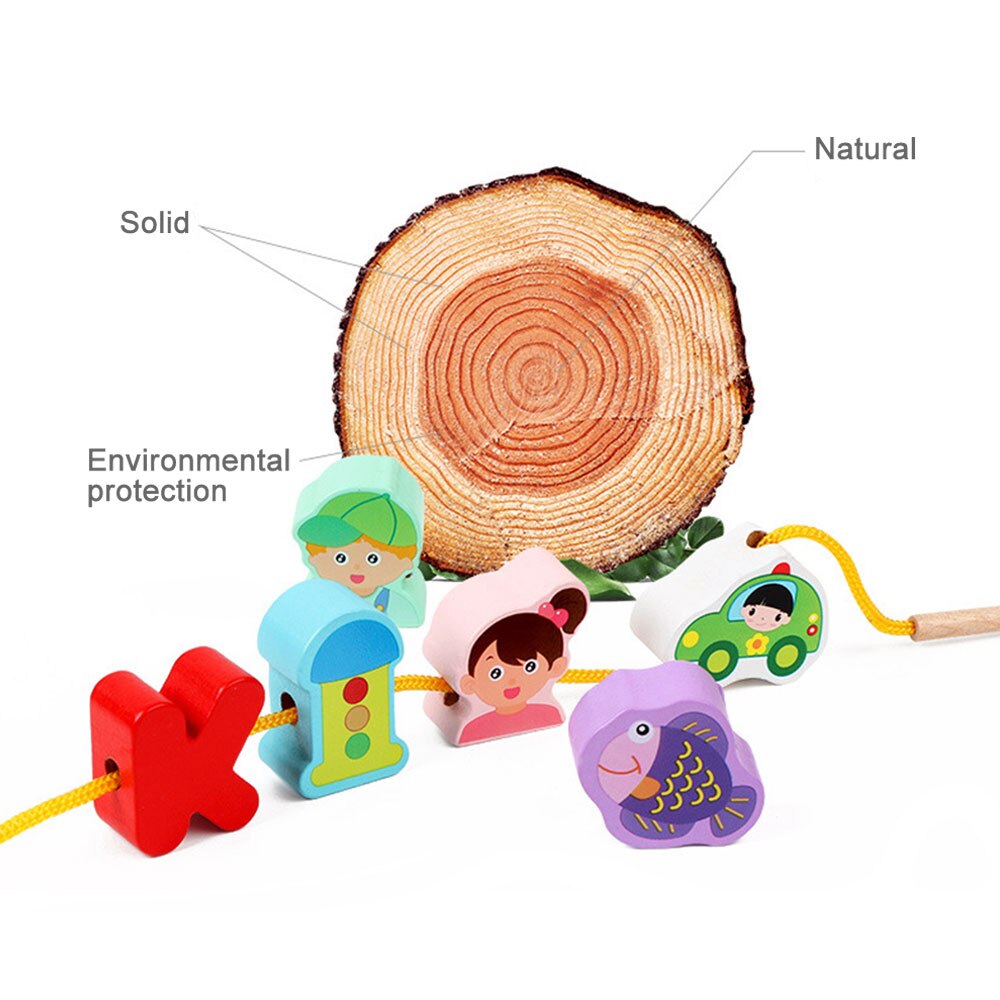 65Pcs Lacing Toy Wooden String Animal Fruits Veget... – Grandado