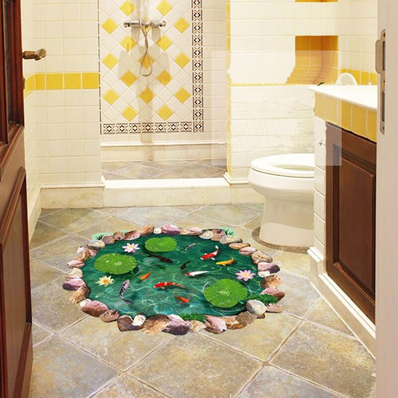 3D lotus pond Fish Floor sticker bathroom living r... – Grandado