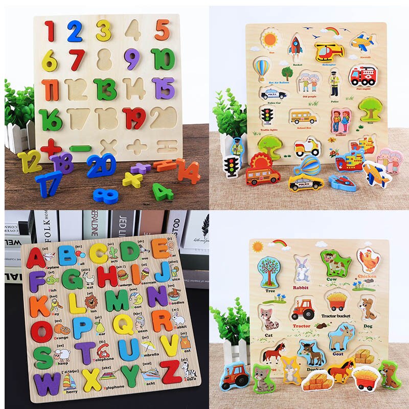 Learn English ABC/123 Wooden Puzzle Toy Kids Baby ... – Grandado