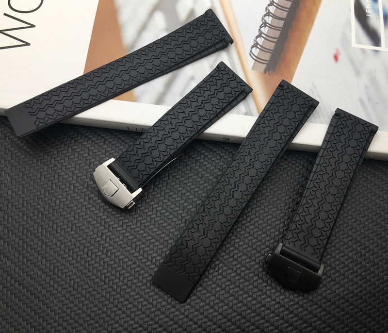 Black watchband 22mm silicone rubber watch belt Fo... – Grandado