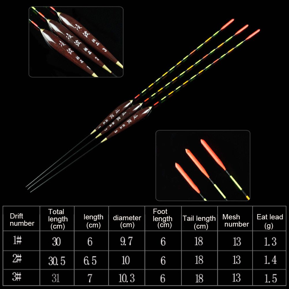 3Pcs Wood Fluorescent Fishing Float Indicator Long... – Grandado
