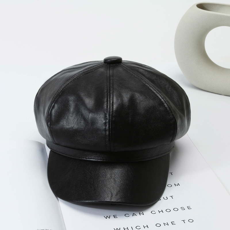 Faux Leather Octagonal Hats Women Vintage Beret Ha... – Grandado
