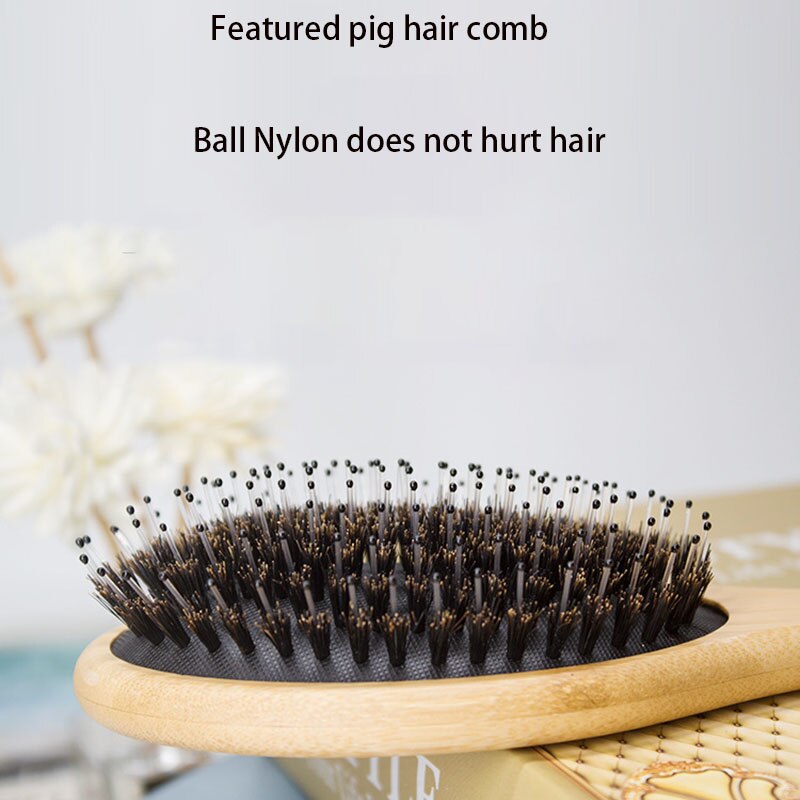 Hair Brush Natural Boar Bristle Hair Comb Bamboo H... – Grandado
