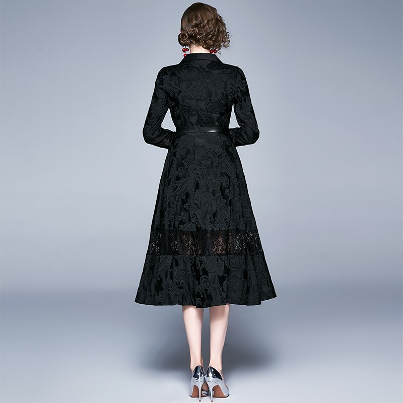 Autumn / Spring Vintage Black Jacquard Flowers Pat... – Grandado