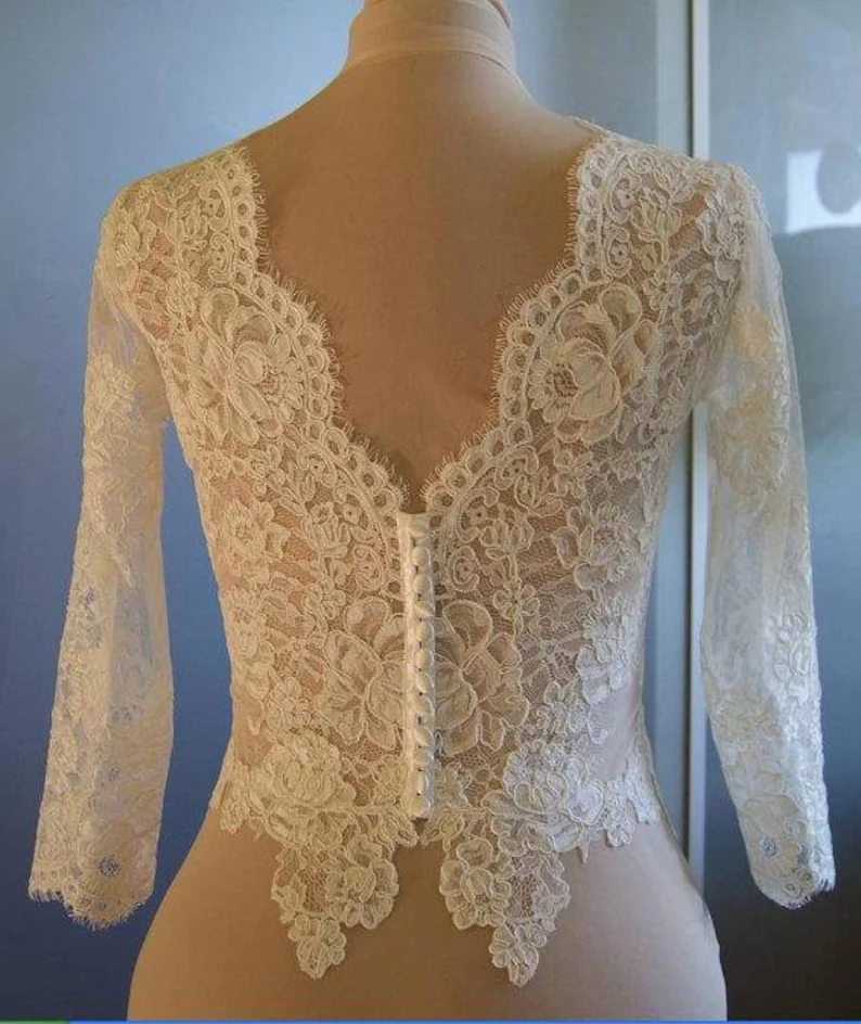 Long Sleeve Wedding Jacket White Ivory Bridal Bole... – Vicedeal