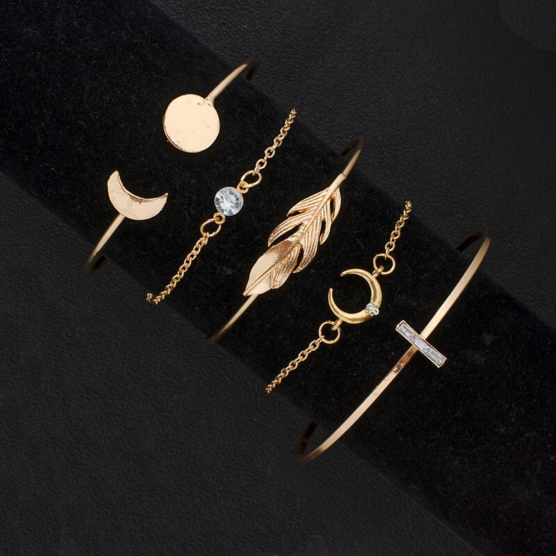 Sindlan 5PCs Vintage Gold Moon Star Feather Bangle... – Grandado