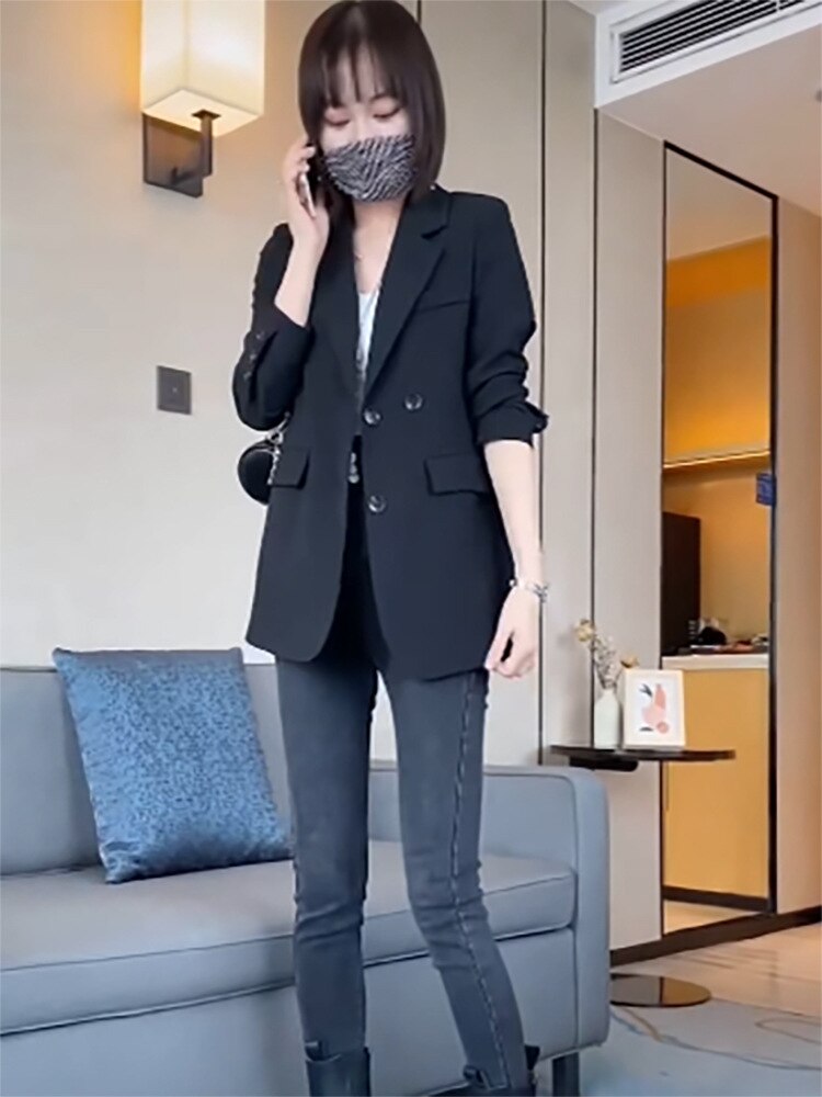 Women's split blazer Korean notched collar lon... – Vicedeal