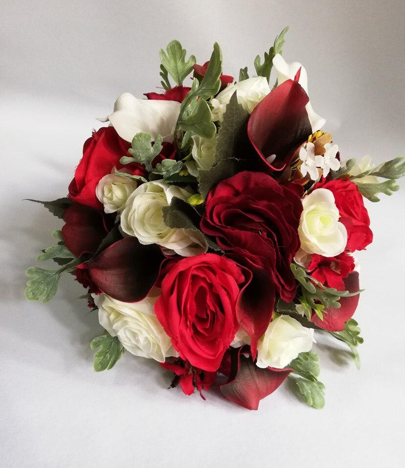 Red Real Touch Flowers Rose Bouquets for Wedding P... – Vicedeal
