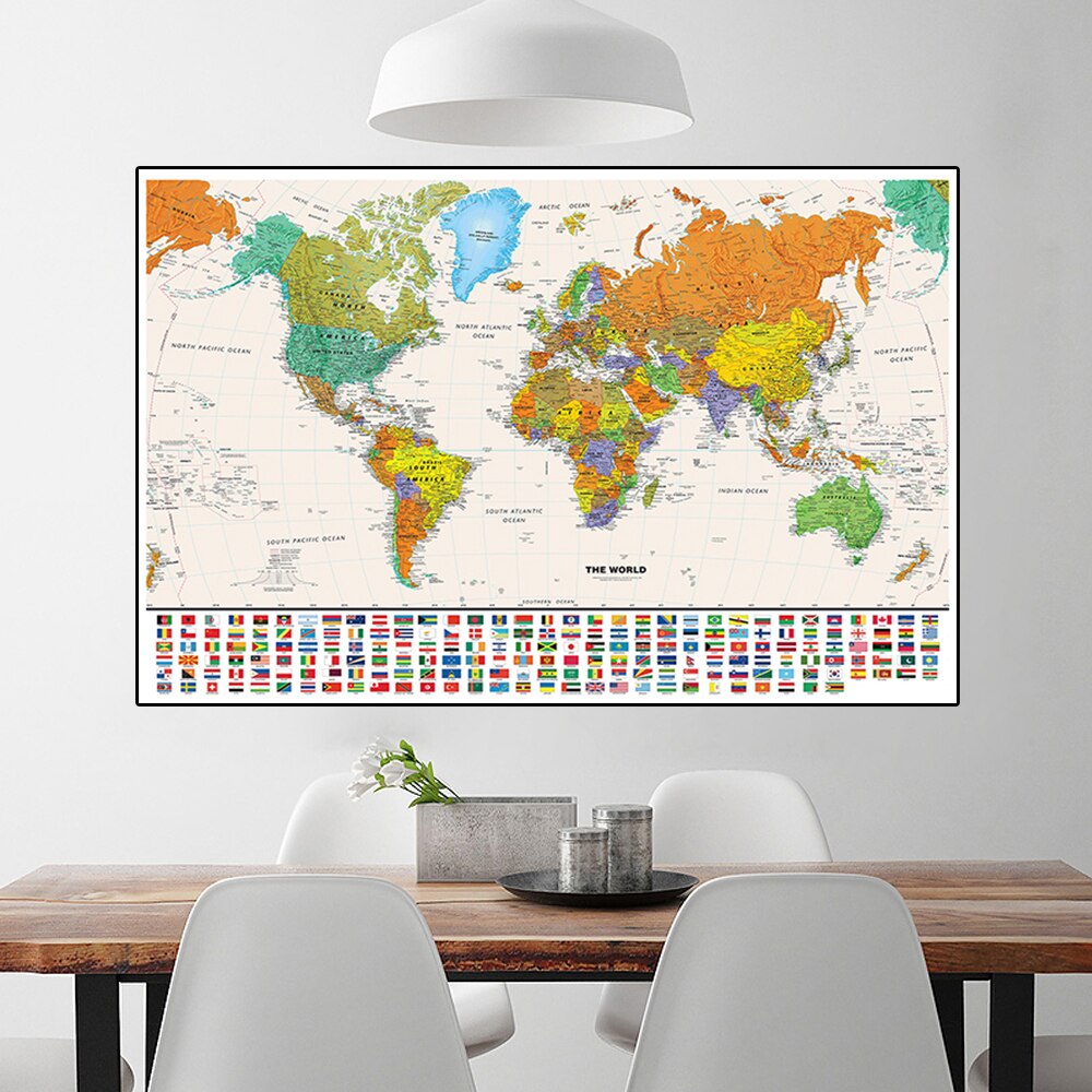 The World Map With National Flags 150x100cm Non-wo... – Vicedeal