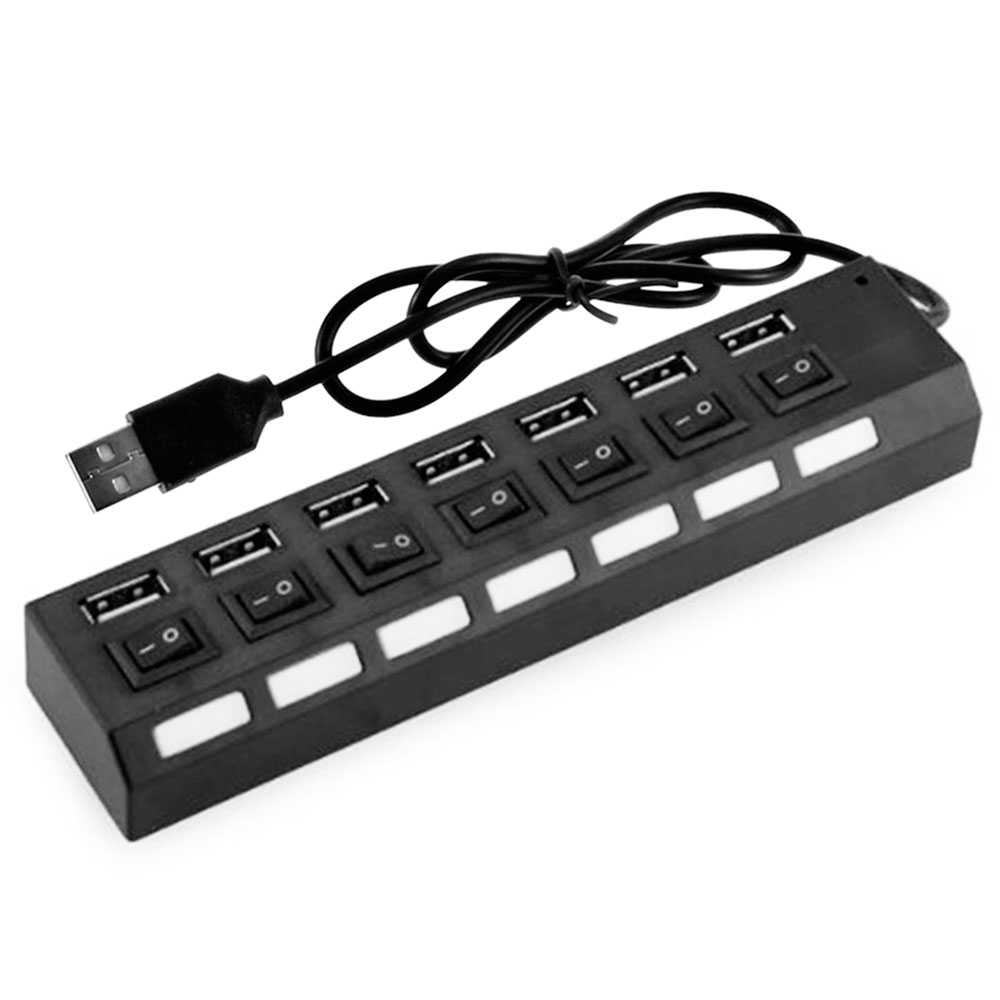 7 porte usb 2.0 hub bærbar sort splitter med indiv... – Grandado