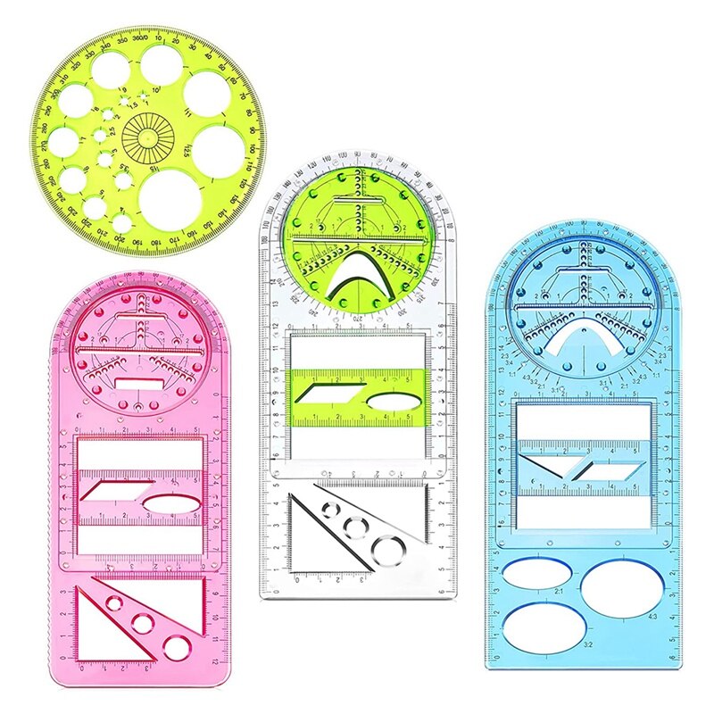 4Pcs Multifunction Ruler Plastic Template Ruler Ge... – Grandado