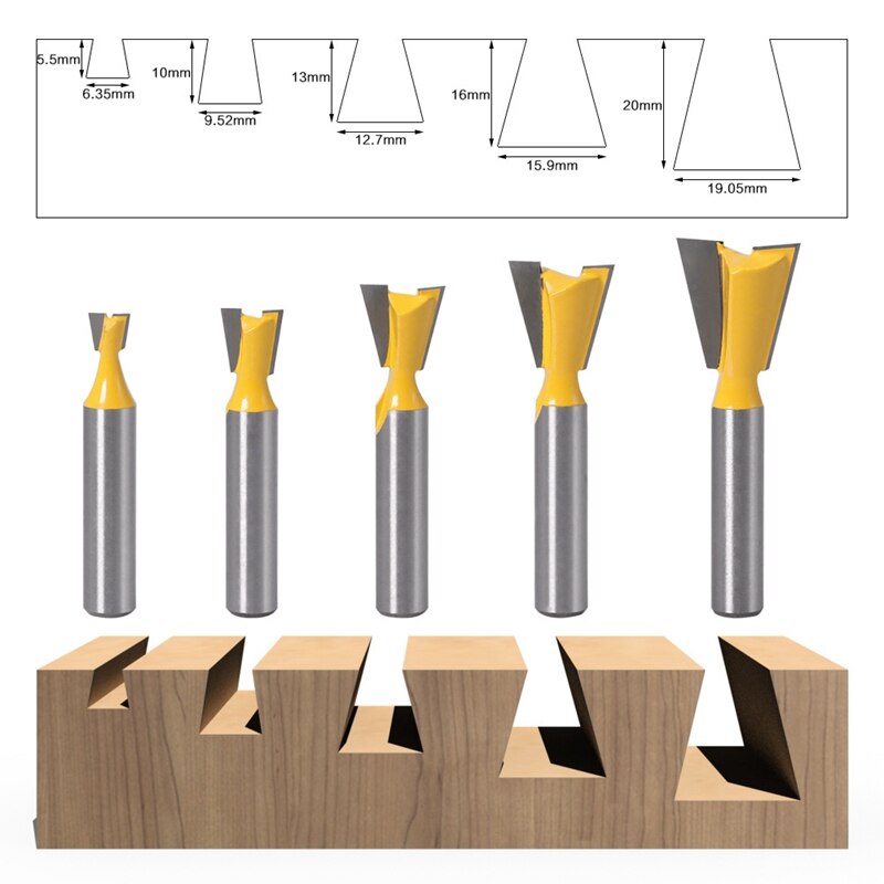 5Pcs 8mm Shank Dovetail Joint Router Bits Set 14 D... – Vicedeal