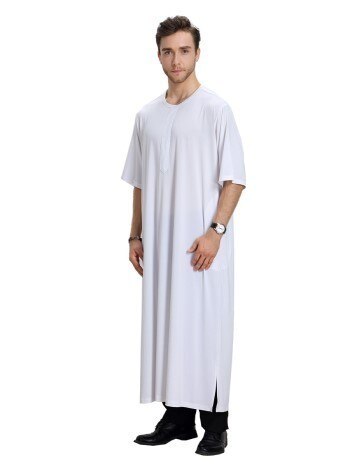 Arab Men Robe Muslim Dubai Abaya White Men's Round... – Grandado