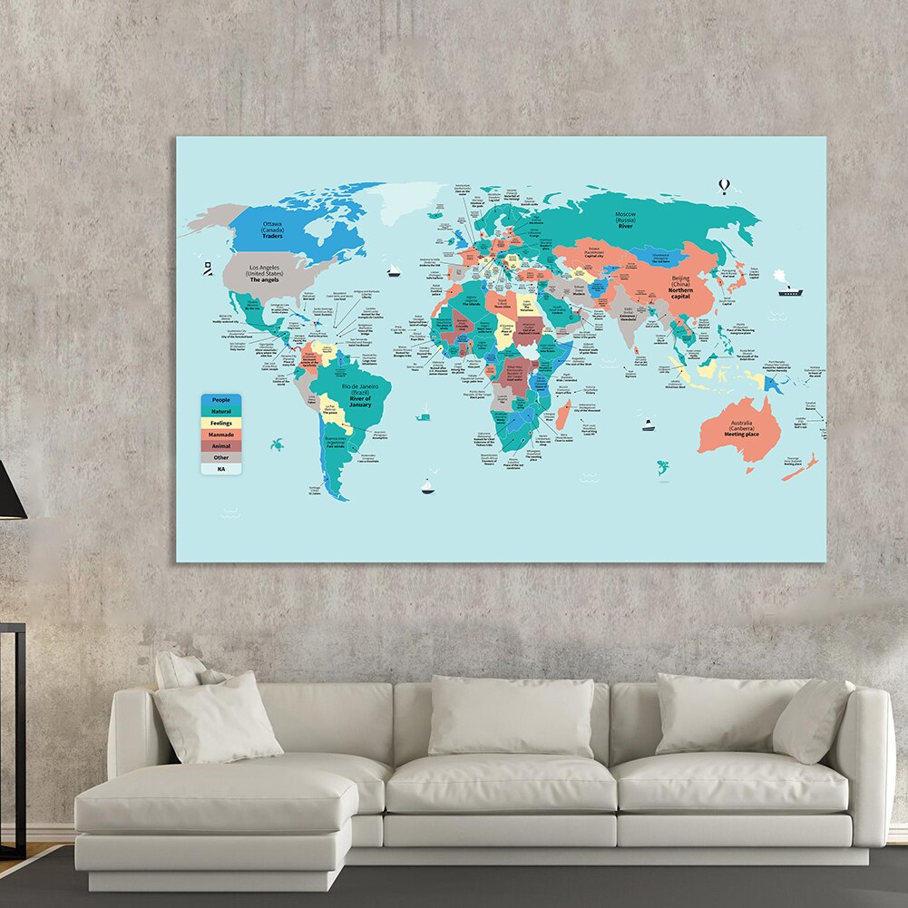 225*150 Cm The World Capitals and Local Language T... – Grandado