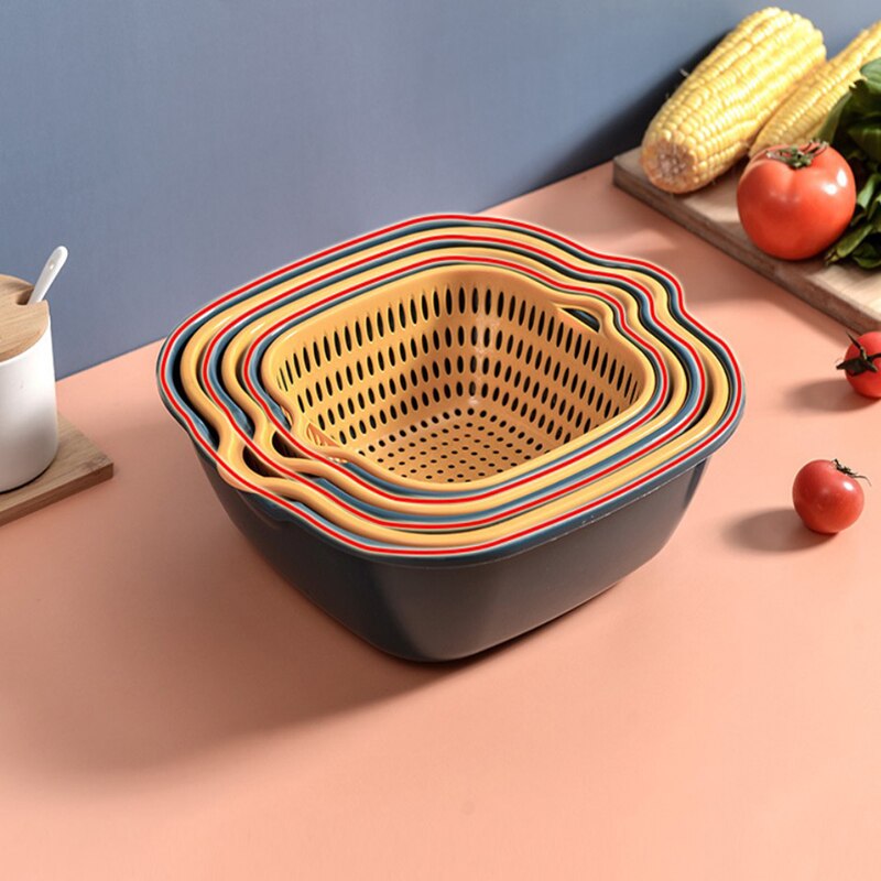 Kitchen Double Drain Basket Bowl Washing Storage B... – Grandado