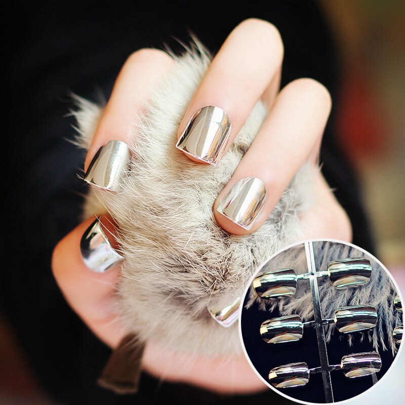 Sexy False Metallic Nail Tips Acrylic Mirror Shine... – Grandado