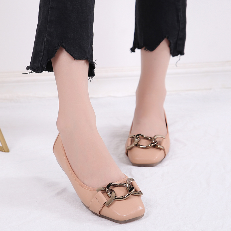 Metal Chains shoes woman black work moccasins leat... – Grandado