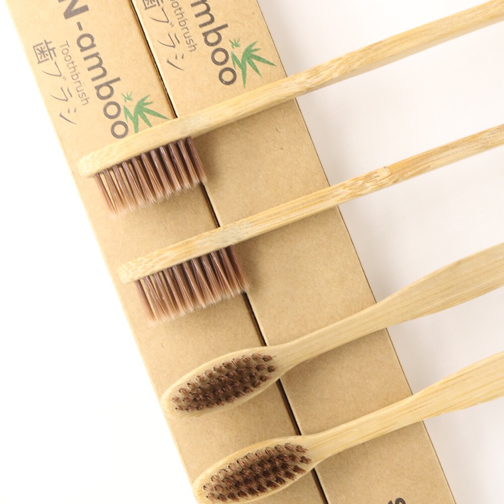 12 Pieces Brown Bamboo Toothbrush Adult Toothbrush... – Grandado
