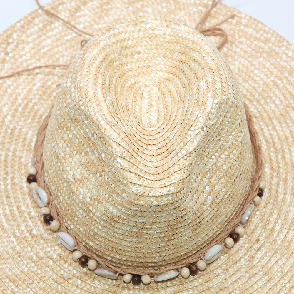 Female Shell Ribbon Straw Hats Handmade Panama Bea... – Grandado