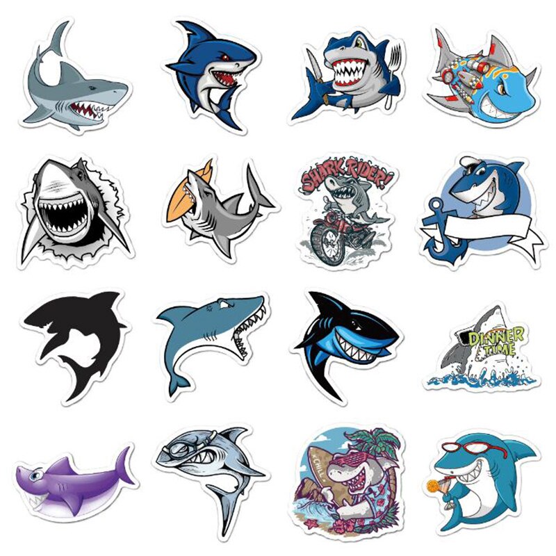 50Pcs Cute Animal Shark Stickers Laptop Skateboard... – Grandado