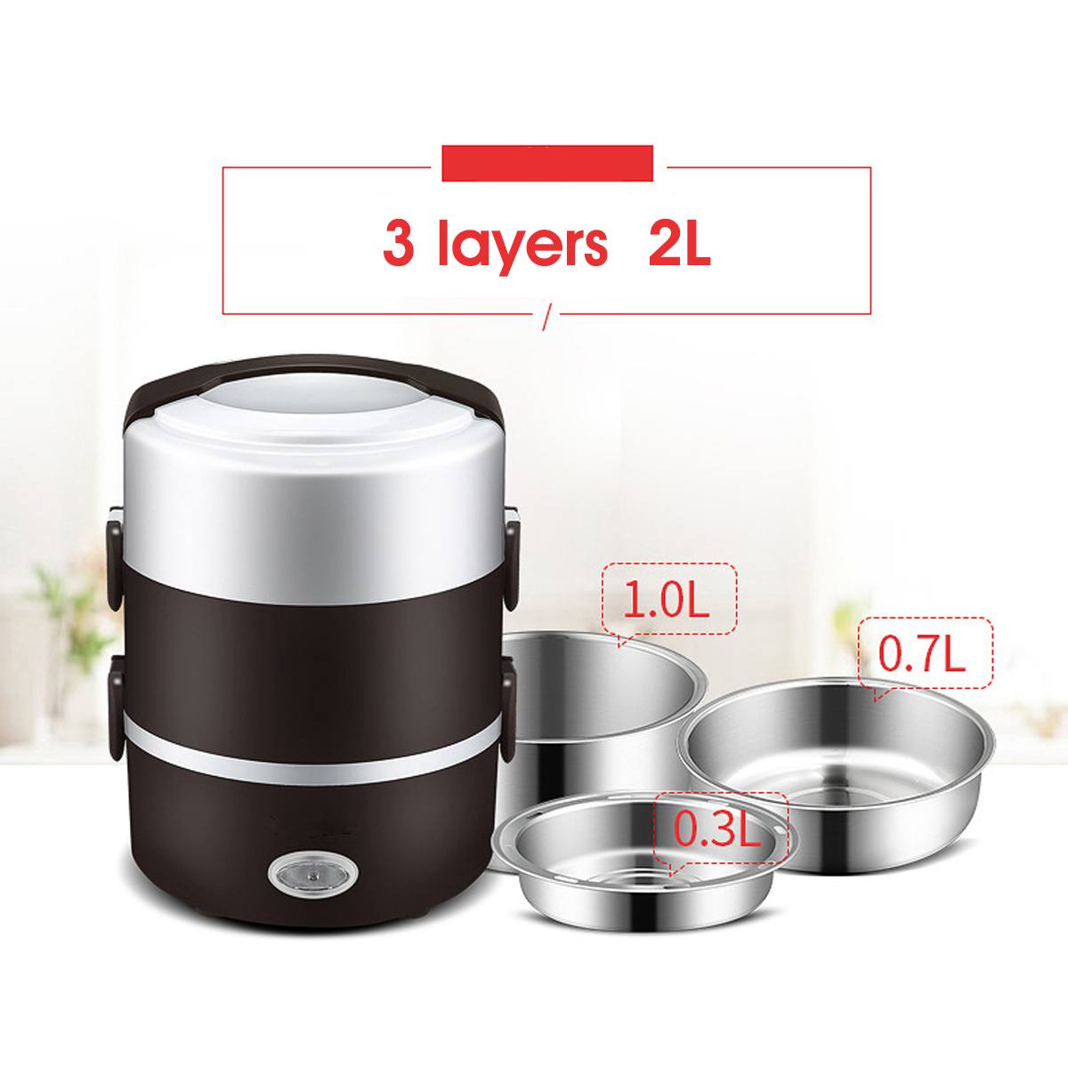 2L Portable 3 Layer Lunch Box Mini Electric Rice C... – Grandado