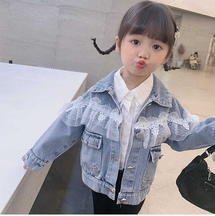 Children's Lace Denim Jacket Girls Loose Jacket To... – Grandado