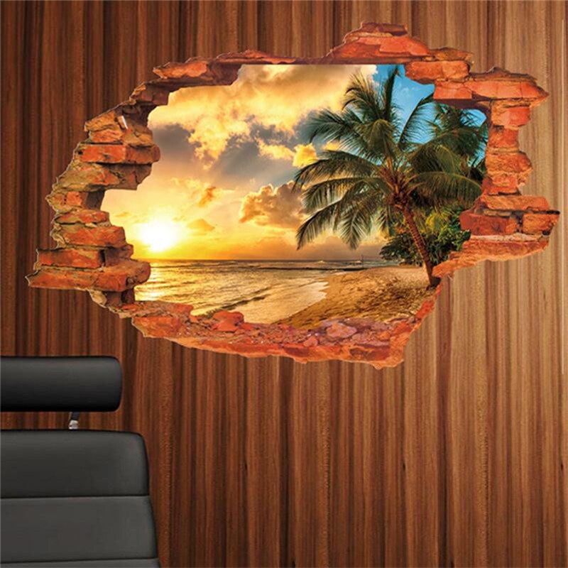 Sunshine Beach Sea Sun Tree 3d window hole view vi... – Vicedeal