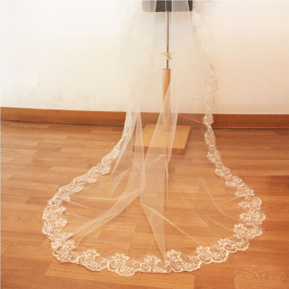 Voile Mariage 3M Een Layer Lace Edge Wit Ivoor Kat... – Vicedeal